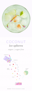 Coconut water ice spheres made with fruit and edible flowers